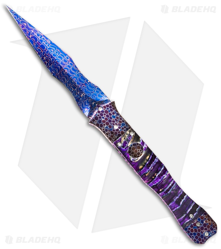 Rainy Vallotton Custom Valkyrie Automatic Knife Purple Molar (Damascus ...