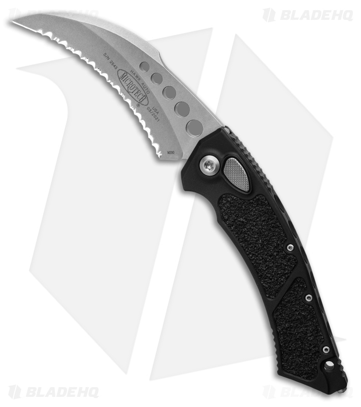 Microtech Hawk - Automatic Knife | Black/Stonewash/Serr | Blade HQ