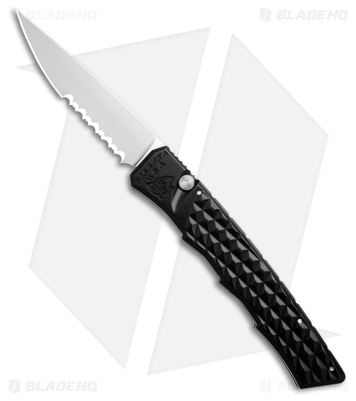 Piranha Crossfire Auto Knife Black Al Mirror Serr P-23BKS