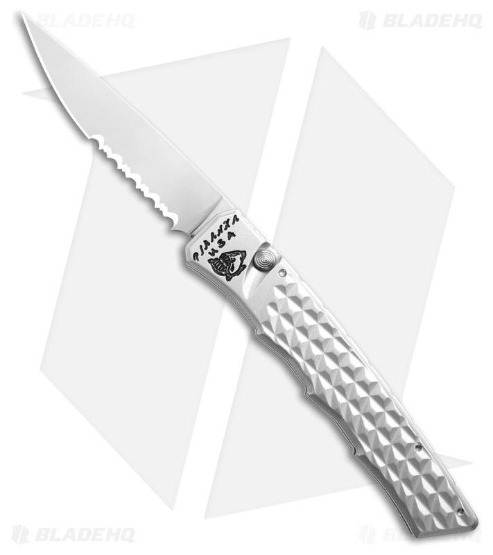 Piranha Crossfire Auto Knife Silver Al Mirror Serr P-23SS