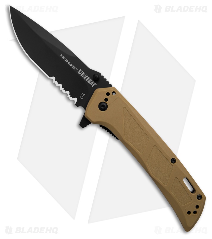 Blackhawk! Bunker Buster Knife Tan Zytel Black D2 Serrated