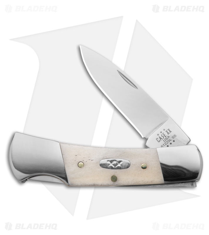 Case Lockback White Smooth Natural Bone Polished SS