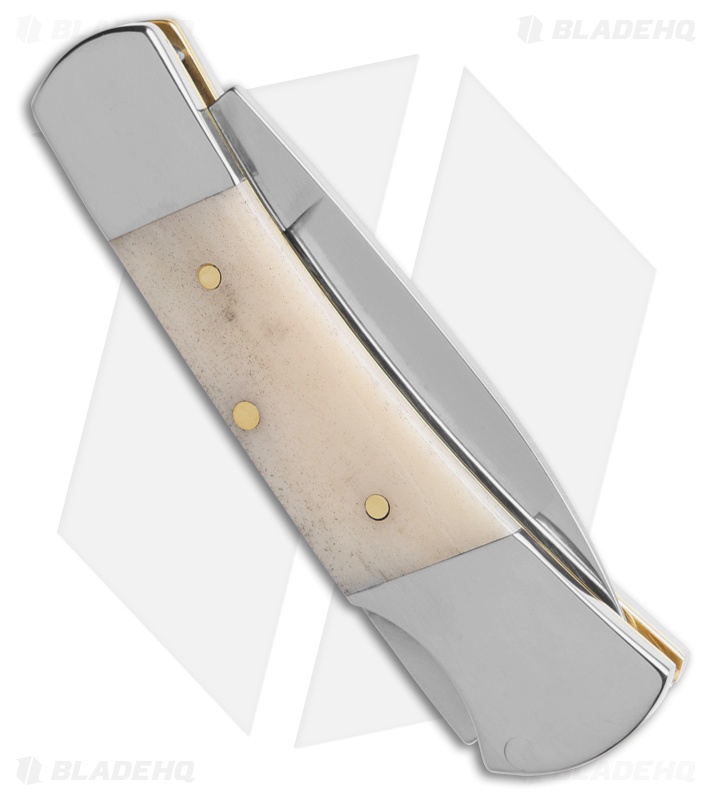 Case Lockback White Smooth Natural Bone Polished SS