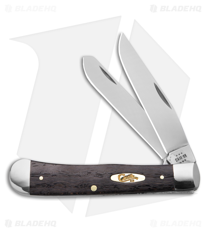 Case Trapper Pocket Knife Black Curly Oak Wood Polished SS