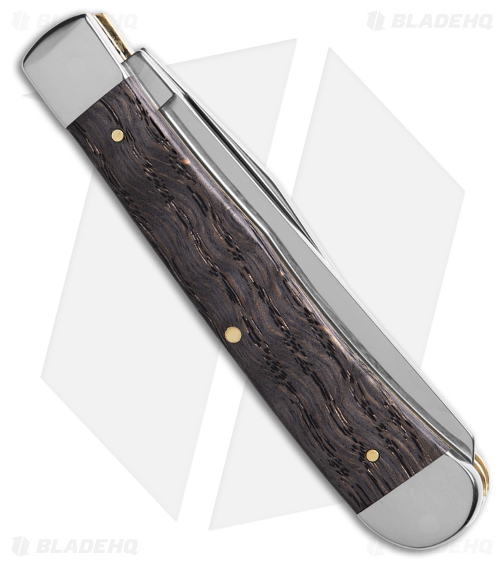 Case Trapper Pocket Knife Black Curly Oak Wood Polished SS