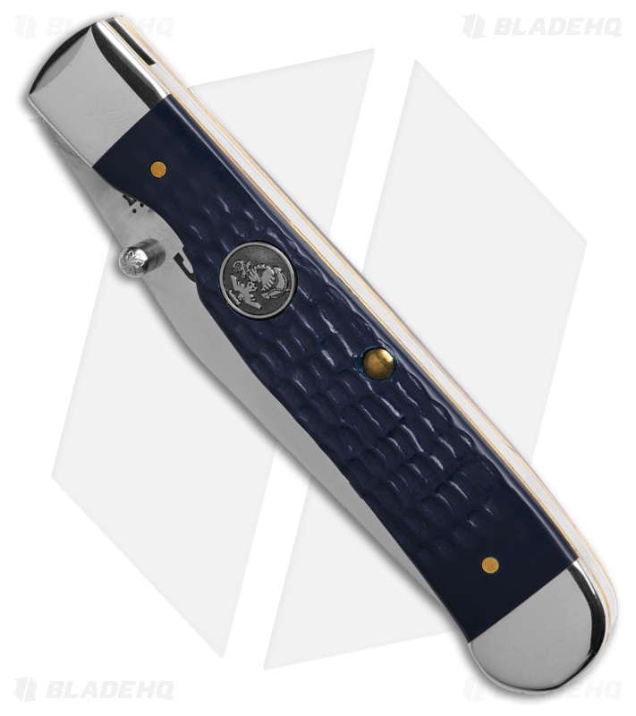 Case Knives USMC TrapperLock Knife 4.125" Jigged Blue Delrin