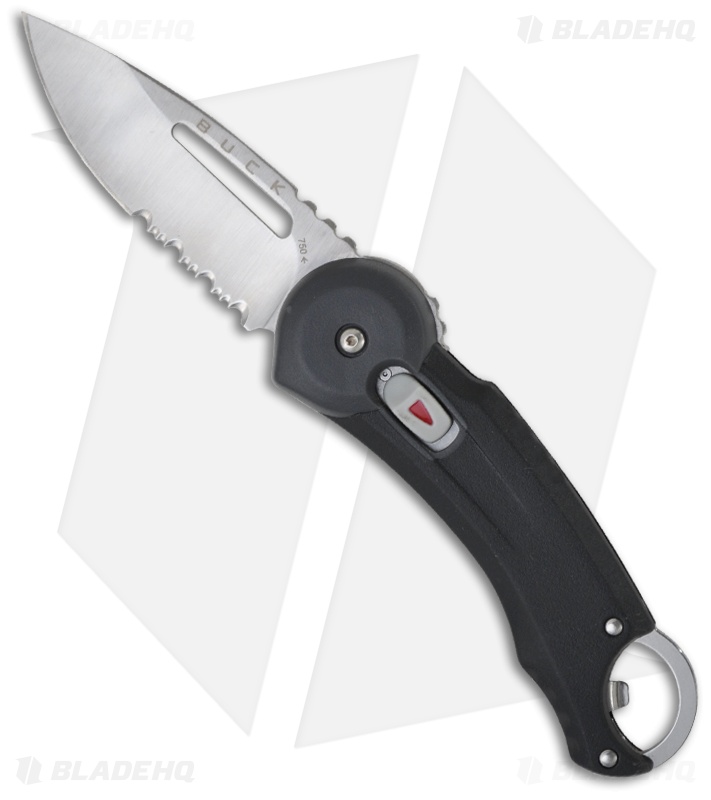 Buck Redpoint Button Lock Knife Black (2.75" Satin Serr) 0750BKX - Blade HQ