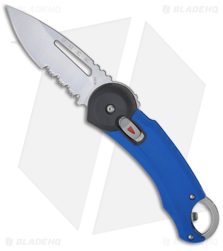 Buck Redpoint Button Lock Knife Blue (2.75" Satin Serr) 0750BLX - Blade HQ