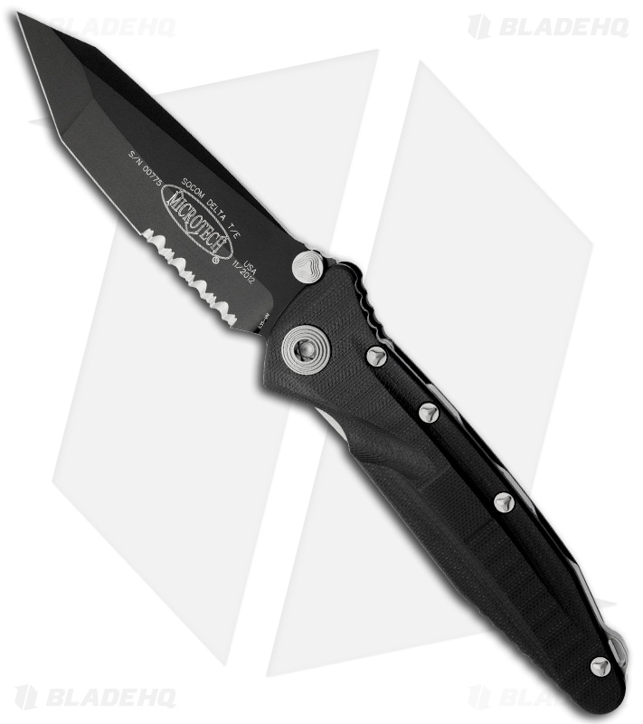Microtech Socom Delta Tanto Folding Knife G-10 (4" Black Serr) 163-2 ...