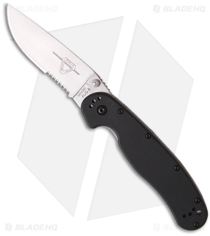 Ontario RAT Model 1 Liner Lock Knife Black (3.625" Satin Serr) 8849SS ...