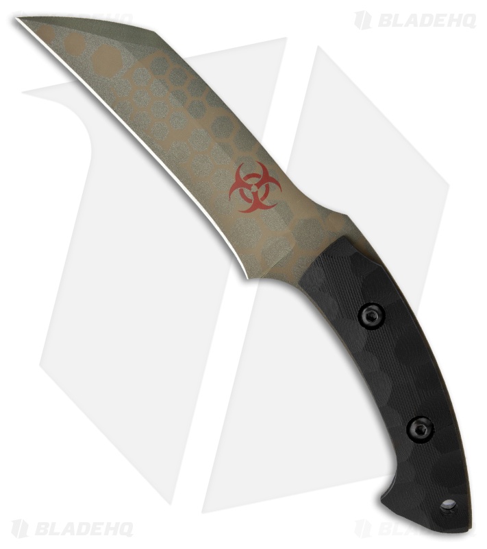Barrett Custom Knives Skulltap Hawkbill Biohazard Fixed Blade Knife (5. ...