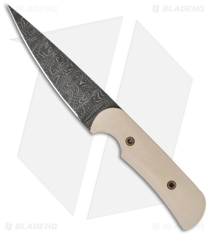 Dirk Pinkerton Custom Damascus Knife w/ Ivory Micarta Handle (3.7 ...