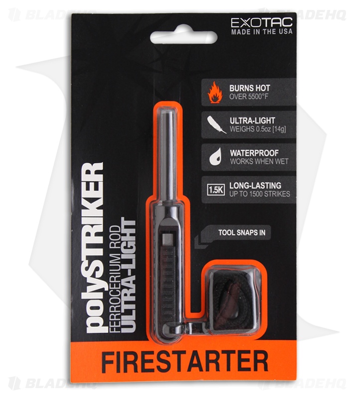 Exotac polySTRIKER Ultra-Light Fire Starter Ferro Rod (Black) 1600 ...
