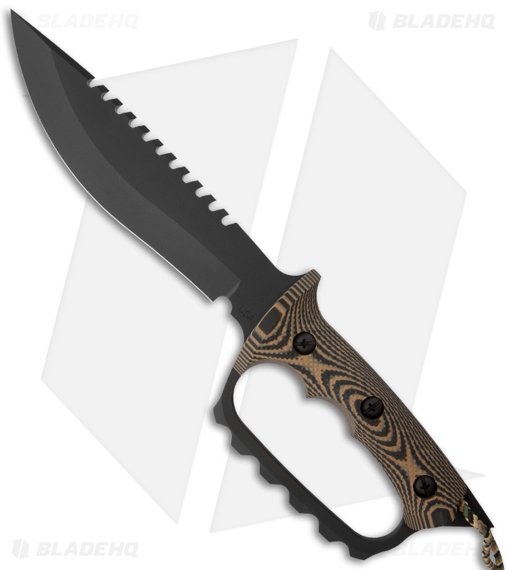 Treeman Knives Original Combat Bowie D-Guard Knife | Black/Brown G-10