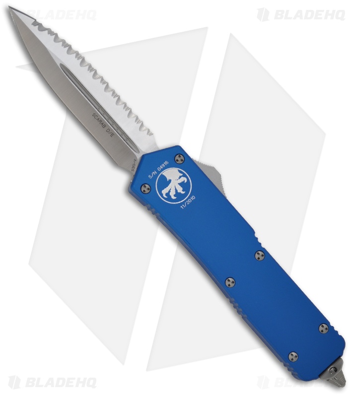 Microtech Scarab OTF Knife Blue Executive D/E Dagger (Satin FULL SER ...