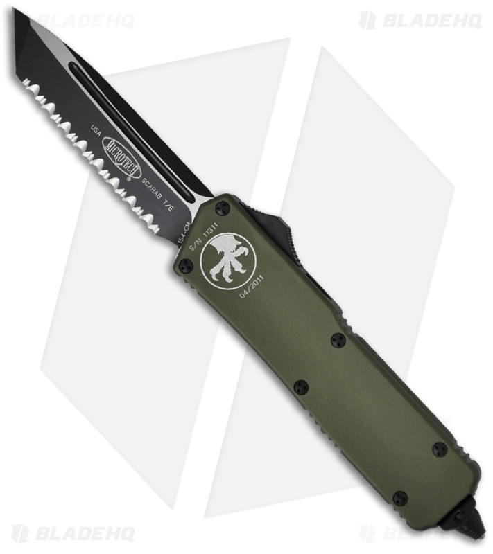 Microtech Scarab Executive Green OTF Tanto Knife (3.5" Black Full Serr ...