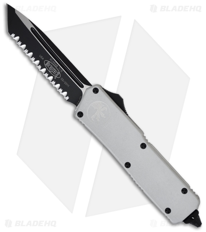Microtech Scarab Executive Silver OTF Tanto Knife (3.5" Black Full Serr ...