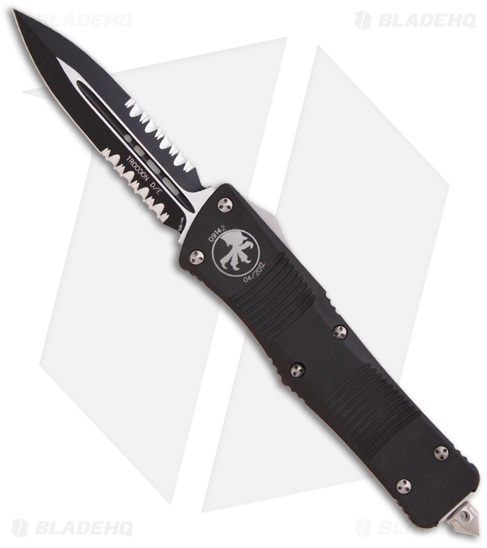 Microtech Troodon OTF D/E Automatic Knife (3" Black Serr) 138-2 - Blade HQ