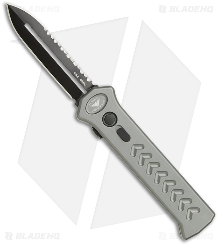 Paragon PARA-X Grey OTF Automatic Knife (3.5" Black Serr) - Blade HQ