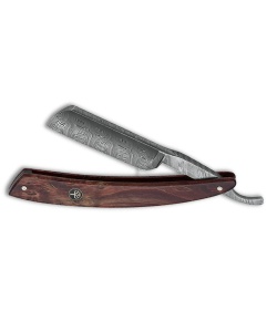 Boker Straight Razor Pocket Knife Brown Wood Damascus