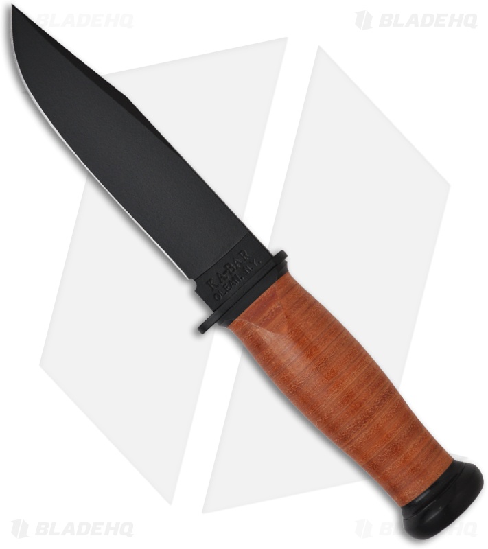 Ka-Bar Mark I Knife Leather Handle Black - Blade HQ