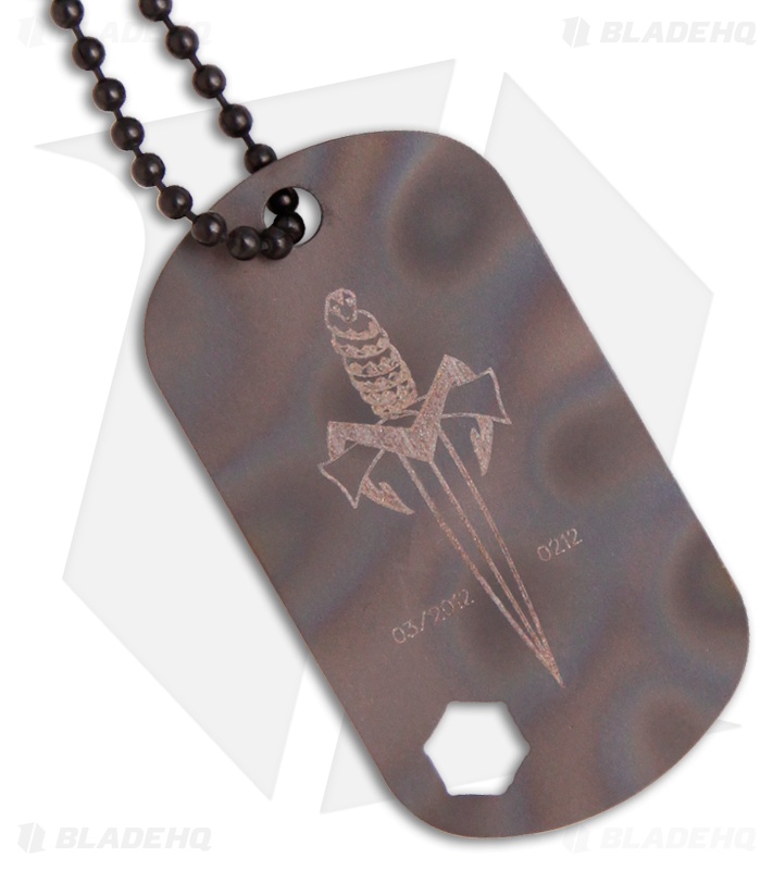 Microtech Knives Marfione Dog Tag w/ Dagger Logo (Heat Striped) - Blade HQ