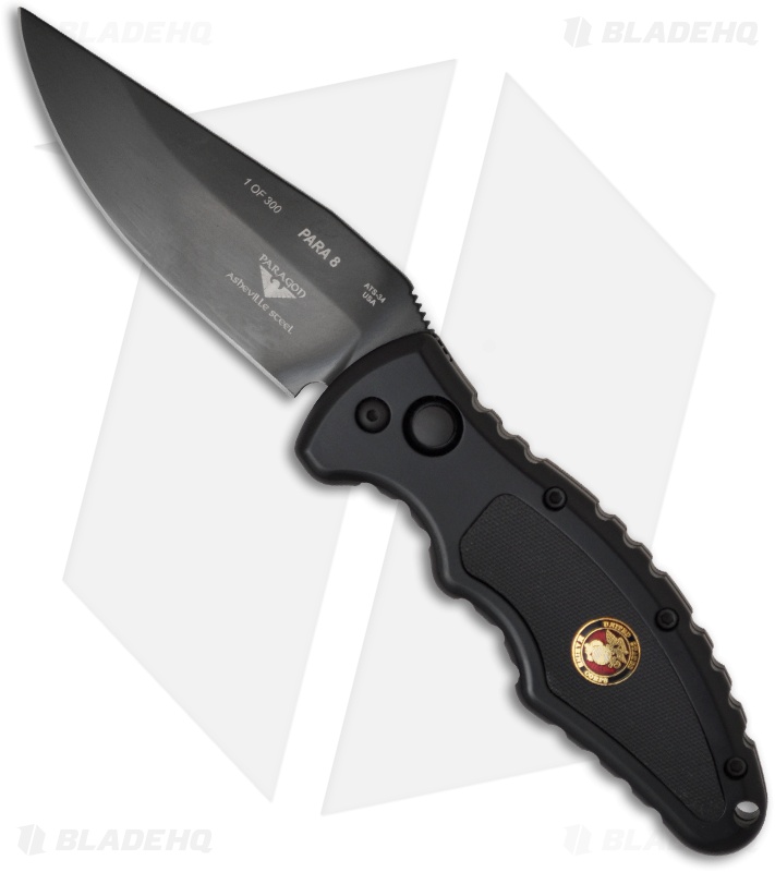Paragon PARA-8 Semper Fi Automatic Knife w/ USMC (3.5" Black) - Blade HQ