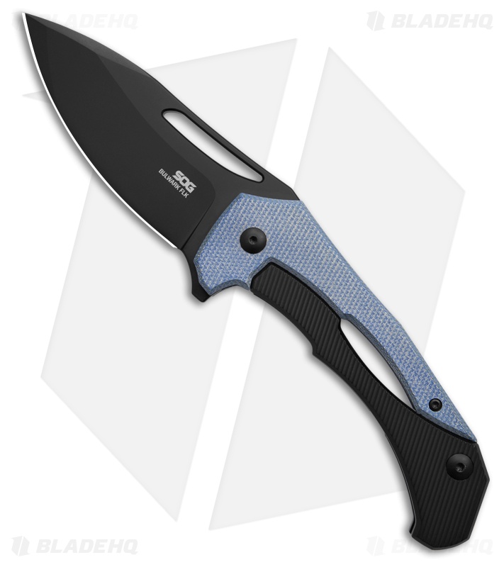 SOG Bulwark FL Knife Blue/Black Micarta + Black Drop Point