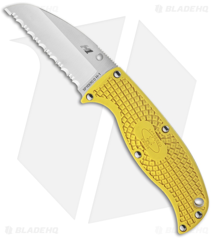Spyderco Enuff Knife H1 Sheepsfoot Fixed Blade Yellow (2.75" Full Serr ...
