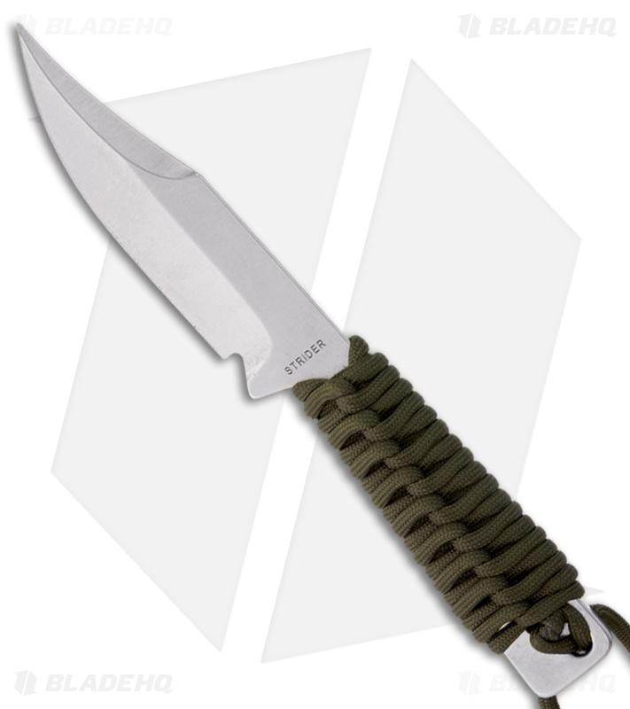 Strider WP Bowie Knife Fixed Blade w/ Olive Cord Wrap (4" Stonewash ...