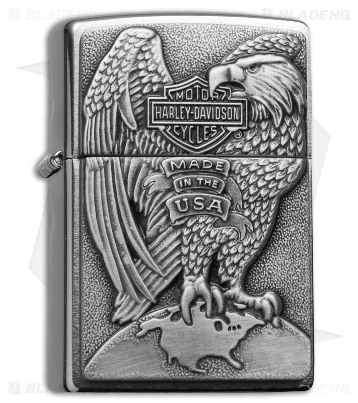 Zippo Classic Lighter Harley Davidson Eagle & Globe (Brushed Chrome) 200HD.H231 - Blade HQ