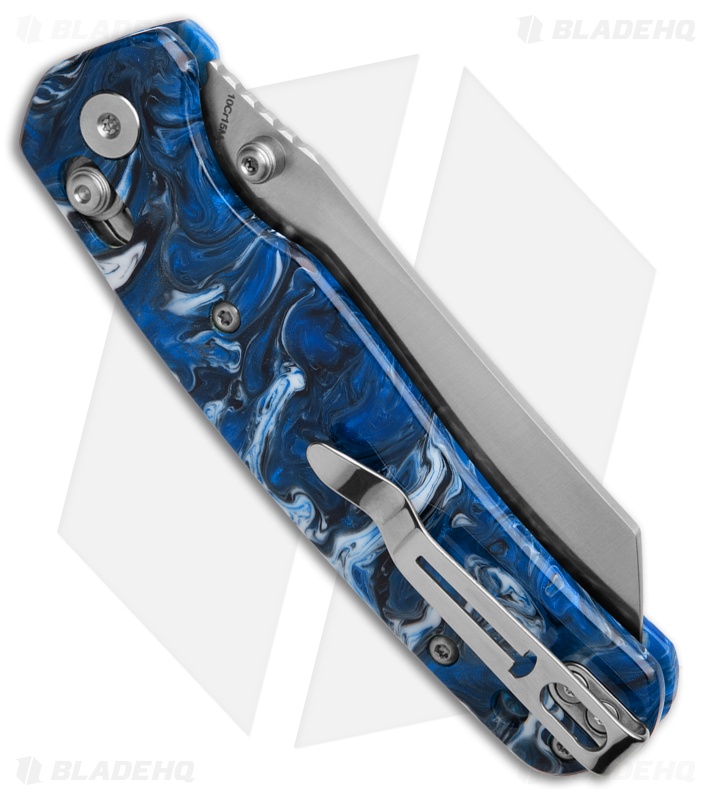Bestechman Cicada's Wing Crossbar Lock Knife Blue Resin