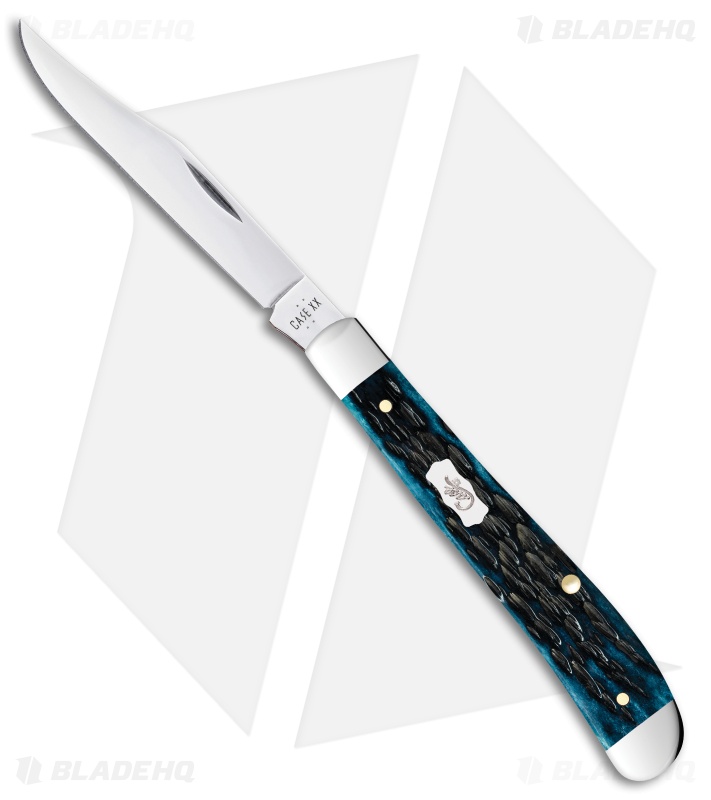 Case Knives Slimline Trapper Knife 4.1" Pocket Worn Mediterranean Blue Bone