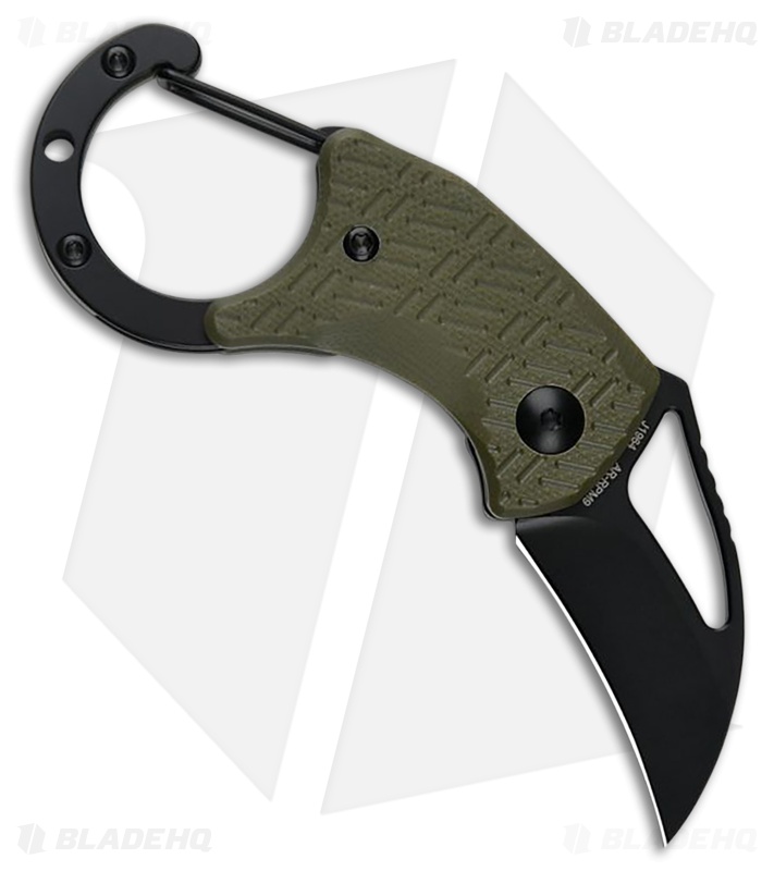 CJRB Anansi Liner Lock Carabiner Knife Green G-10 Black PVD