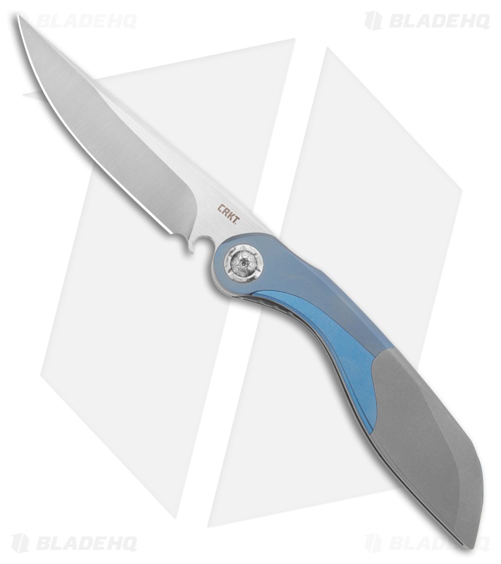 CRKT Fial Gray/Blue Titanium Drop Point Satin M390
