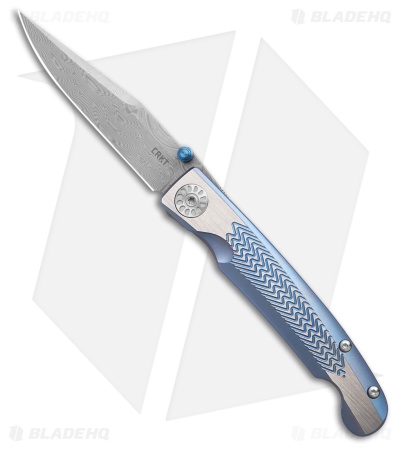 CRKT Fidus Frame Lock Knife | Blue/Satin Ti | Damascus