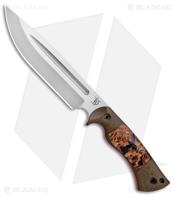 Dark Timber Knives Honey Badger Green Micarta/Black Ash Burl/Orange (7. ...