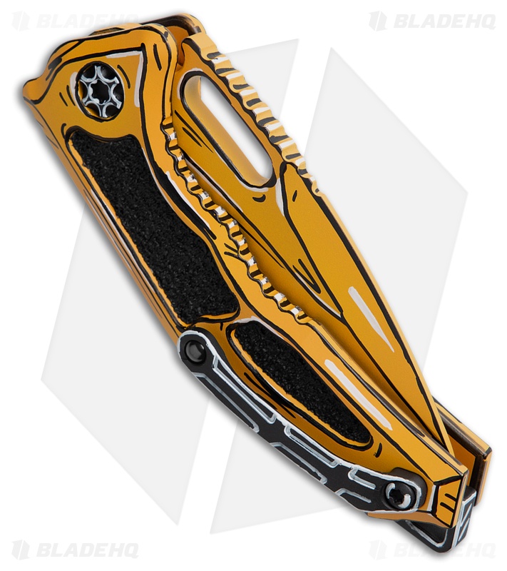 Heretic Medusa Auto Recurve Pocket Knife Yellow Shaded
