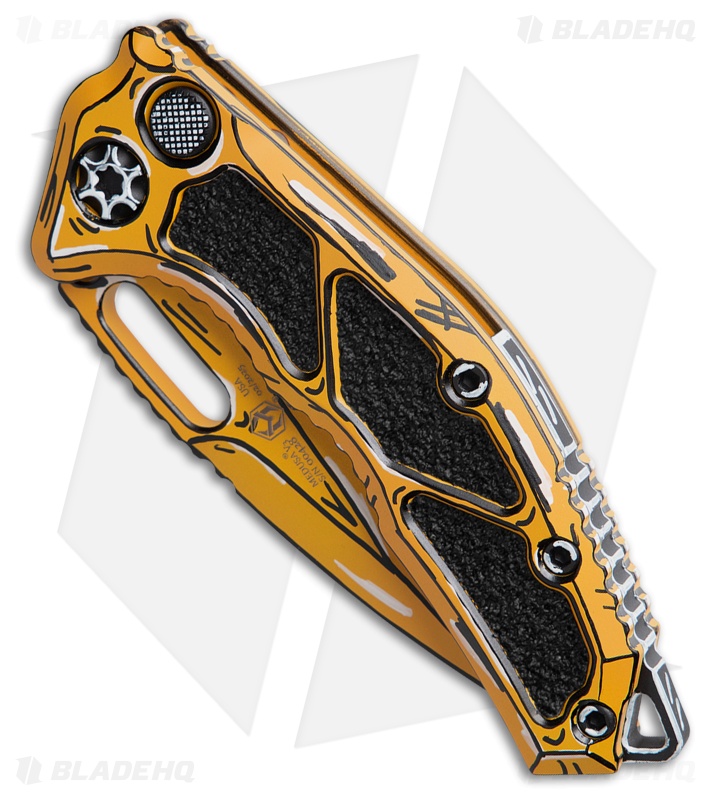 Heretic Medusa Auto Recurve Pocket Knife Yellow Shaded