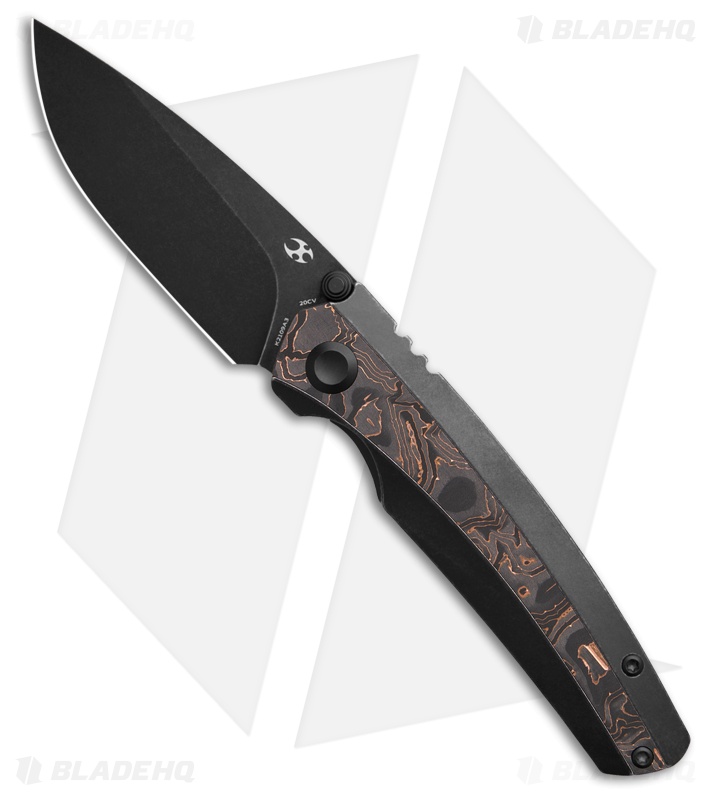 Kansept Knives Raven Frame Lock Knife Blackwash Ti/Copper CF