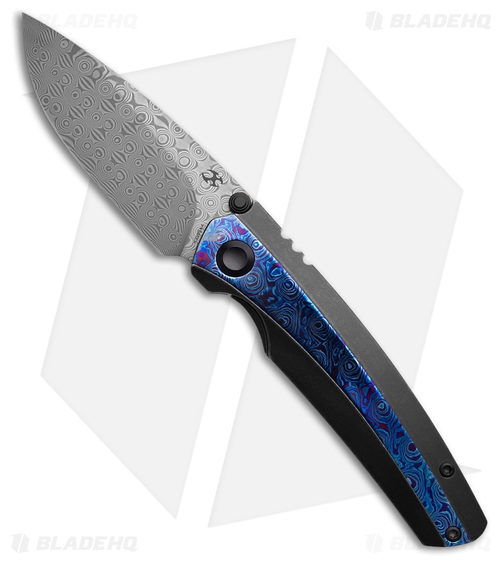 Kansept Knives Raven Frame Lock Knife Blackwash Ti/Timascus