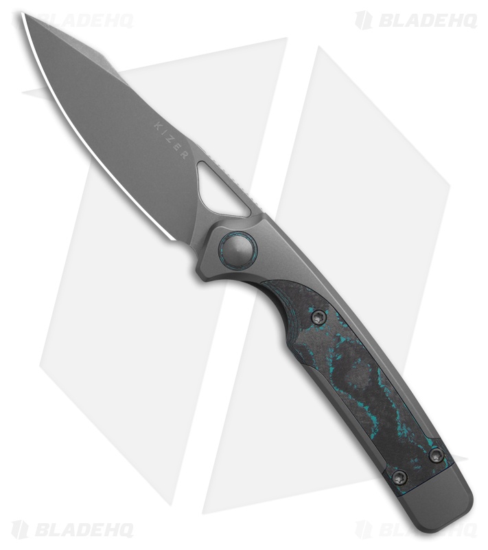 Kizer Ara Blue CF/Ti Drop Point Gray/SW S45VN