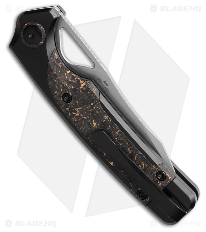 Kizer Ara CF/Gold Ti Drop Point Bubble Stonewash S45VN