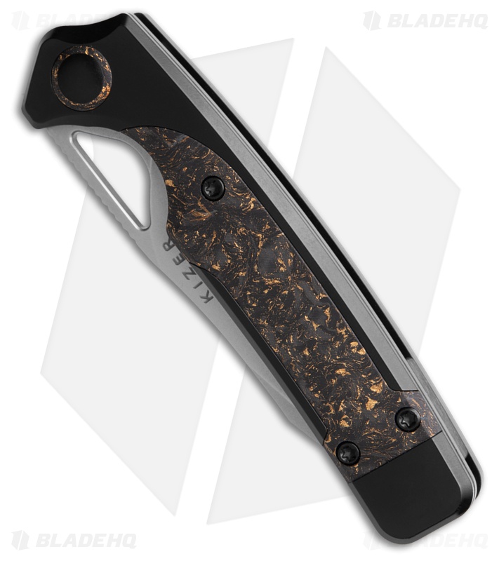 Kizer Ara CF/Gold Ti Drop Point Bubble Stonewash S45VN