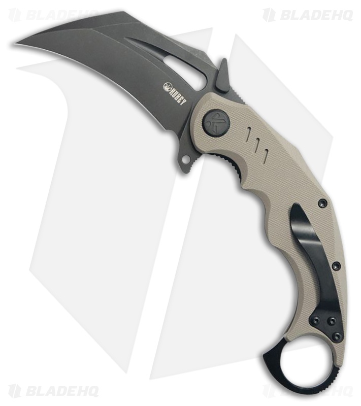 Kubey Knives Wrath Karambit Knife Tan G-10 Black SW