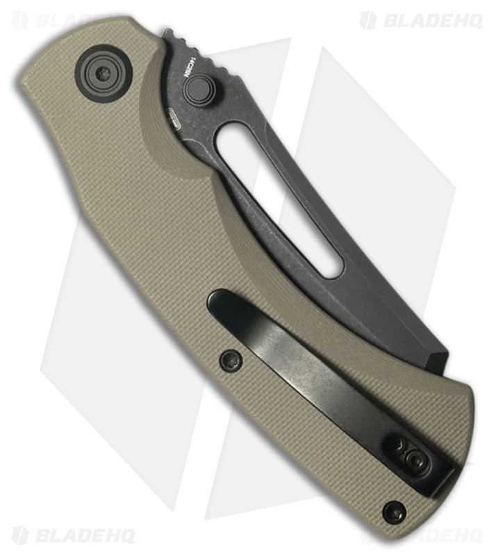 Kubey Knives Dheo Button Lock Knife Beige G-10 Black SW