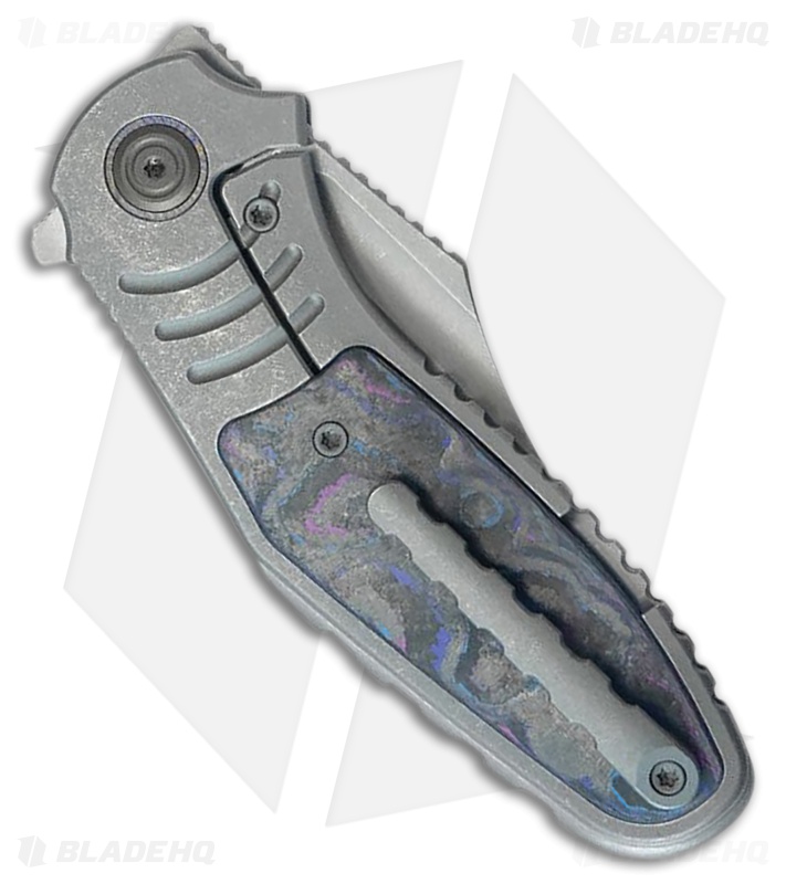 Kubey Stroller Frame Lock Knife Ti/Blue Camo CF SW