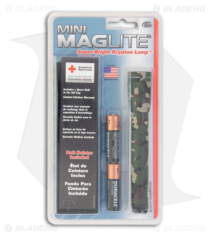 Mag-Lite Mini Maglite 2 AA Cell Green Camo (14 Lumens) w/ Cordura Belt ...