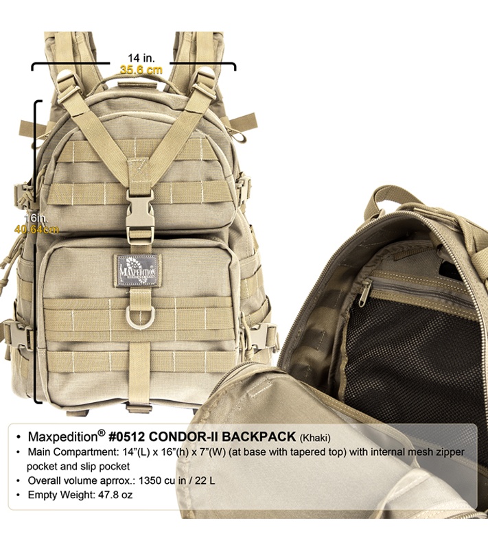Maxpedition Condor II Khaki Assault Backpack - Blade HQ