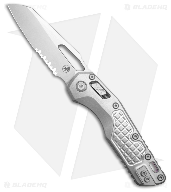 Microtech MSI Knife Gray with purple accents Titanium Frag Pattern SW Serr